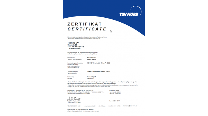 TÜV NordによるTASKING VX-toolset for TriCore/AURIXの認定 | アルティウムジャパン株式会社